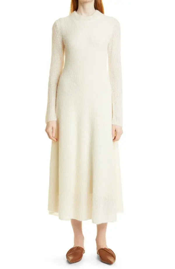 Vince Long Sleeve Rib Alpaca & Merino Wool Blend Sweater Dress - 128cre- Cream | Editorialist