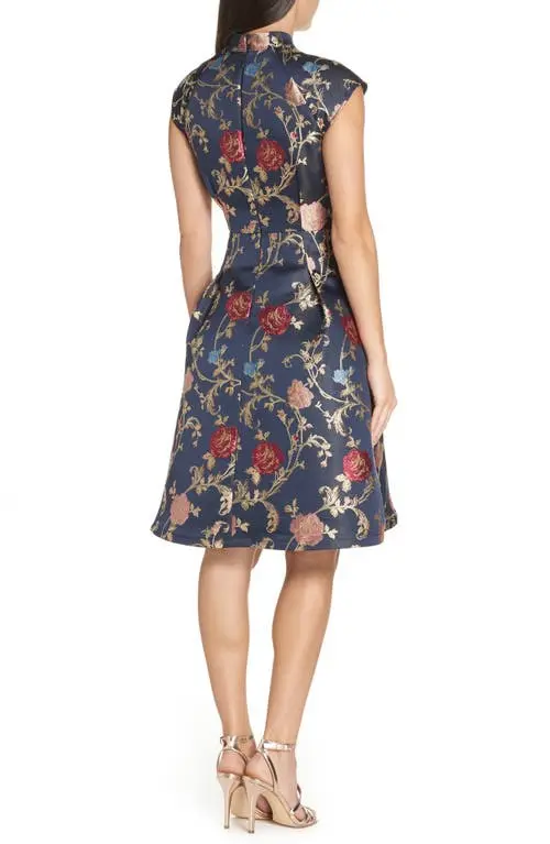 CHI CHI LONDON Floral Print Mock Neck Dress