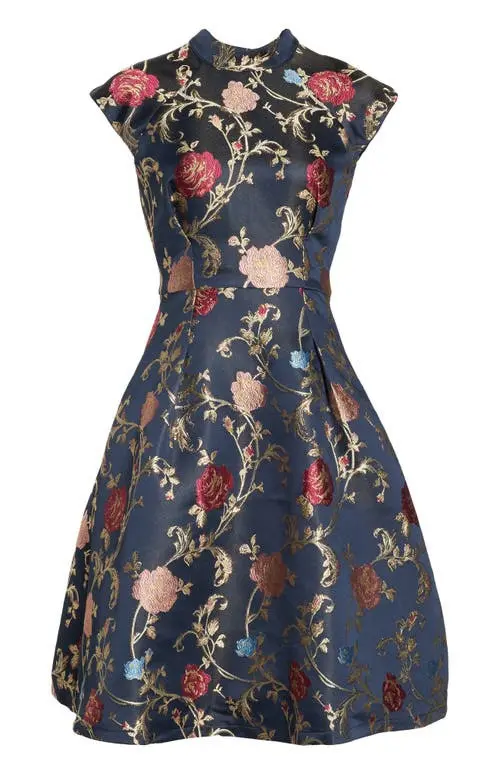 CHI CHI LONDON Floral Print Mock Neck Dress