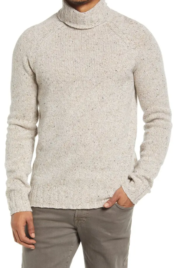 FRANK AND OAK Wool Blend Donegal Turtleneck Sweater