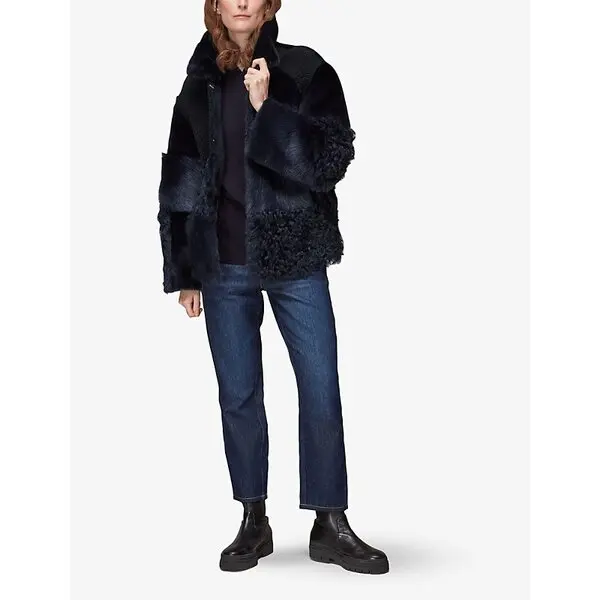 Whistles Hema Relaxed-fit Shearling Coat Navy/multi Editorialist