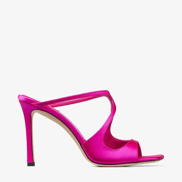 JIMMY CHOO Anise 95 Fuchsia Satin Mules Fuchsia - Pink