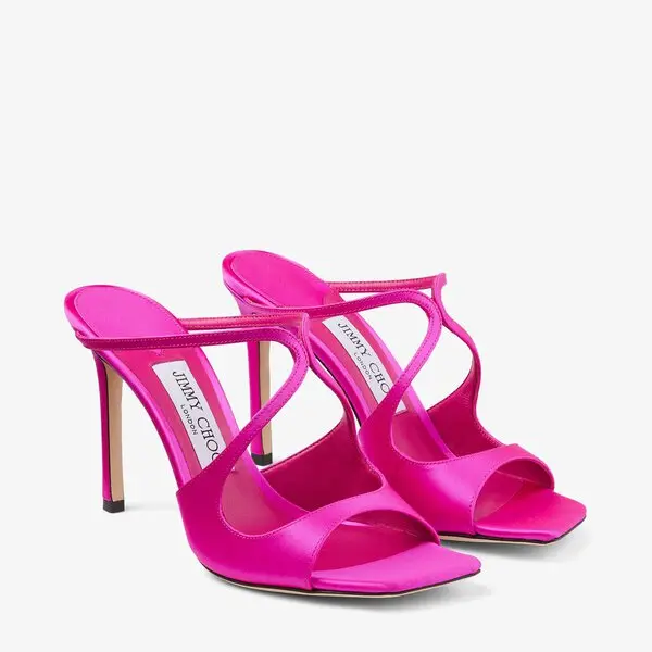 JIMMY CHOO Anise 95 Fuchsia Satin Mules Fuchsia - Pink