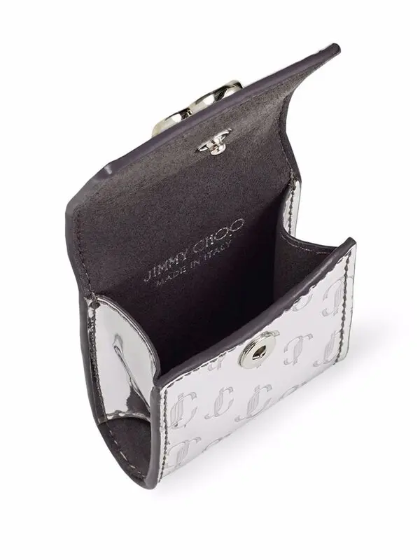 JIMMY CHOO ブラック レザーAirpodケース Jimmy Choo Airpods Case With Chain In Silver - 50% Off | Editorialist