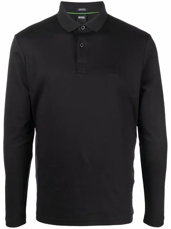 BOSS Long Sleeve Polo Shirt - Black