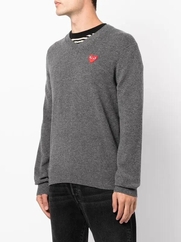 Play Comme Des Garcon V-neck Knitted Jumper - Grey