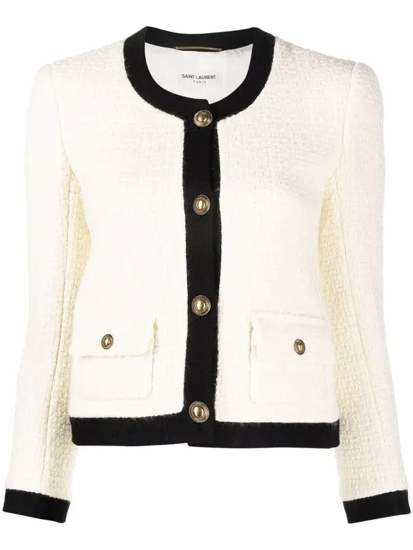 Saint Laurent Single-Breasted Tweed Jacket - Neutrals | Editorialist