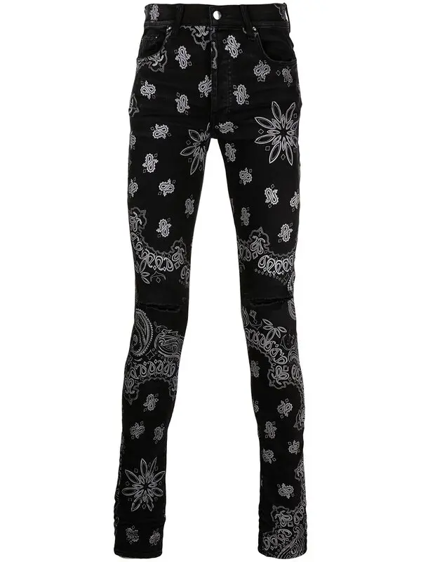 Amiri Flocked Bandana Skinny Jeans