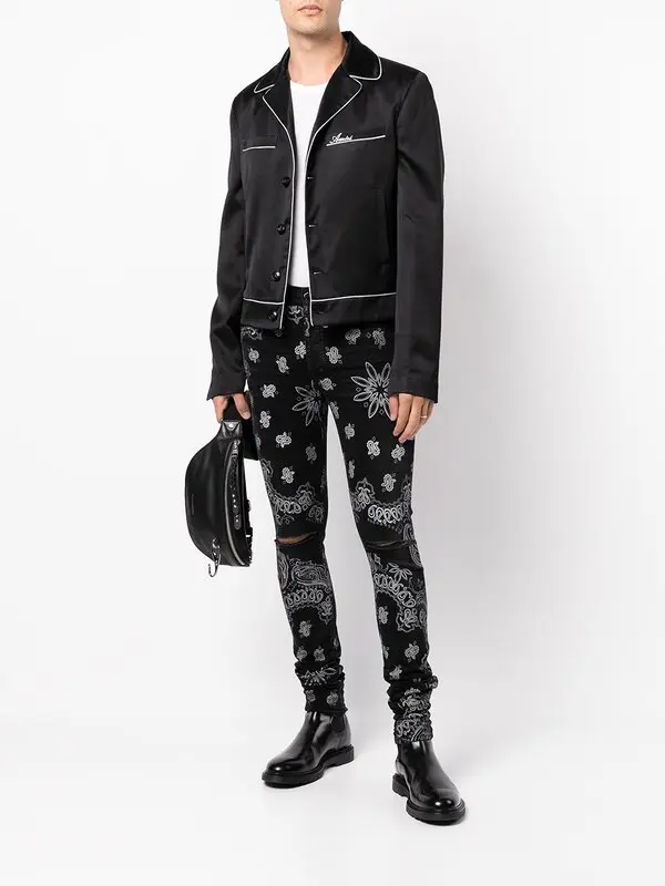 Amiri Flocked Bandana Skinny Jeans