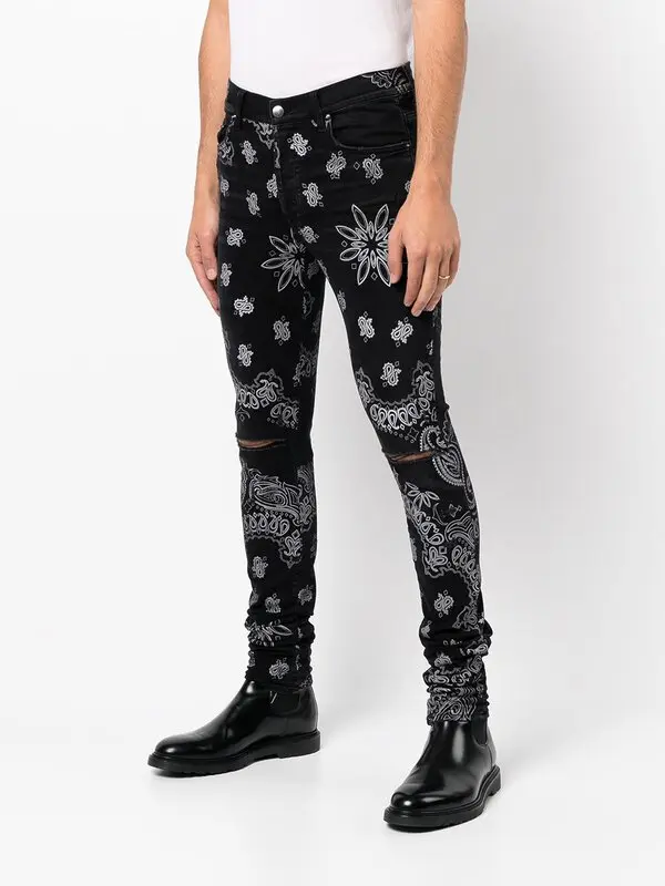 Amiri Flocked Bandana Skinny Jeans