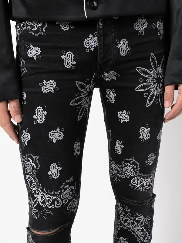 Amiri Flocked Bandana Skinny Jeans