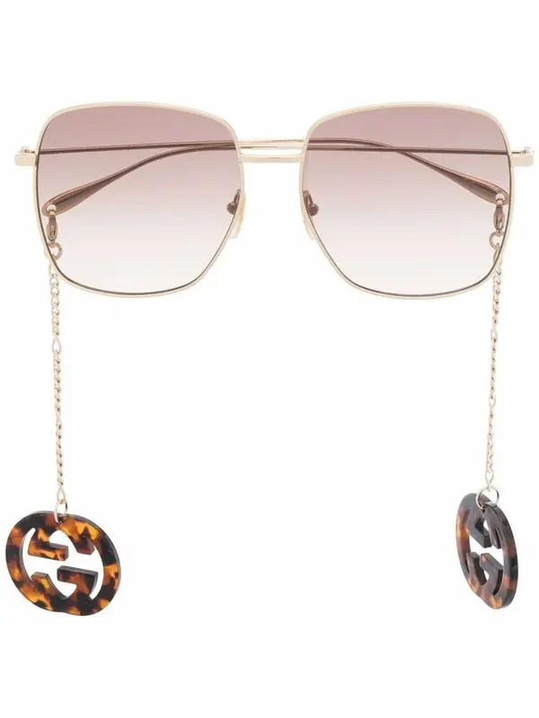 Gucci Gg-pendant Square-frame Sunglasses - Gold