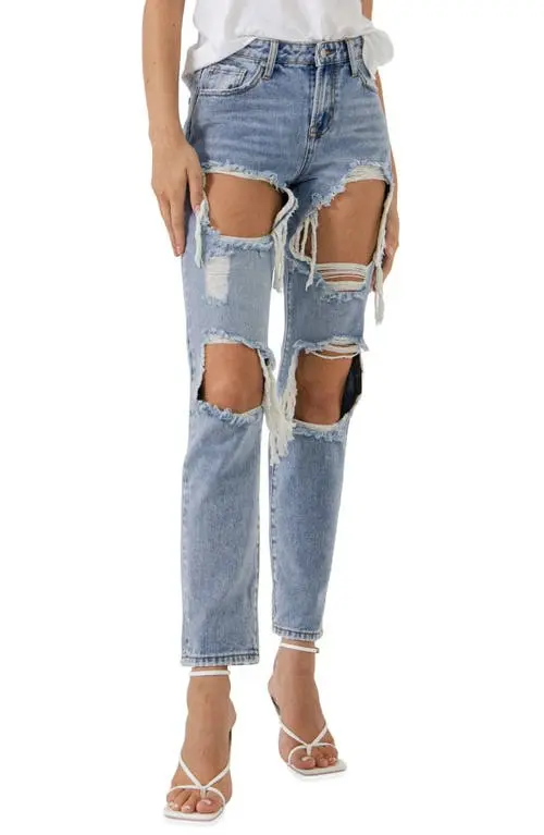 GREY LAB Distressed Slim Jeans - Light Denim