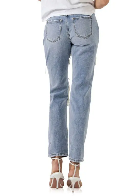 GREY LAB Distressed Slim Jeans - Light Denim