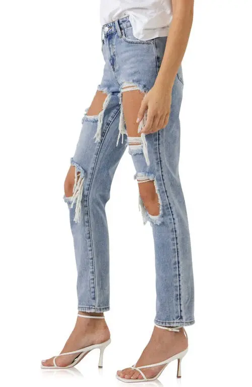 GREY LAB Distressed Slim Jeans - Light Denim