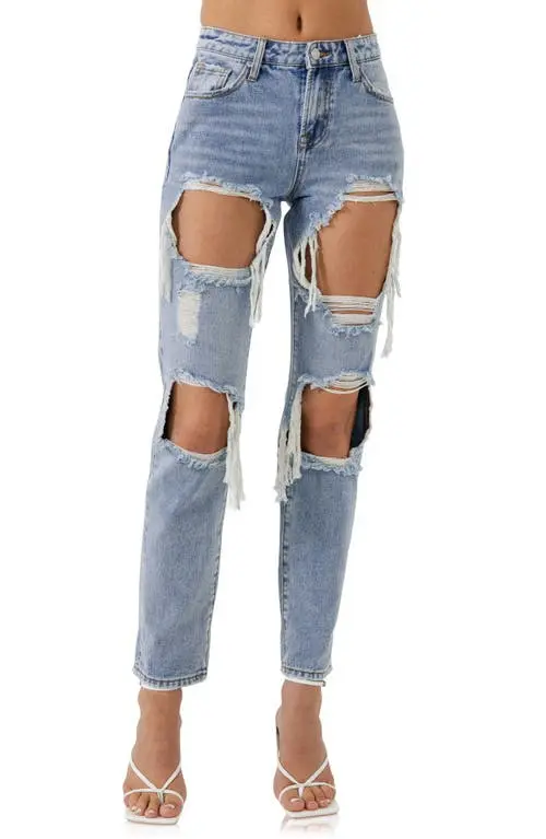 GREY LAB Distressed Slim Jeans - Light Denim