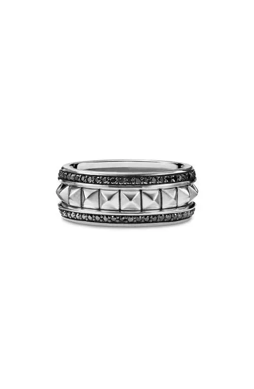 David Yurman Pyramid Band Ring With Black Diamonds - Silver Pave