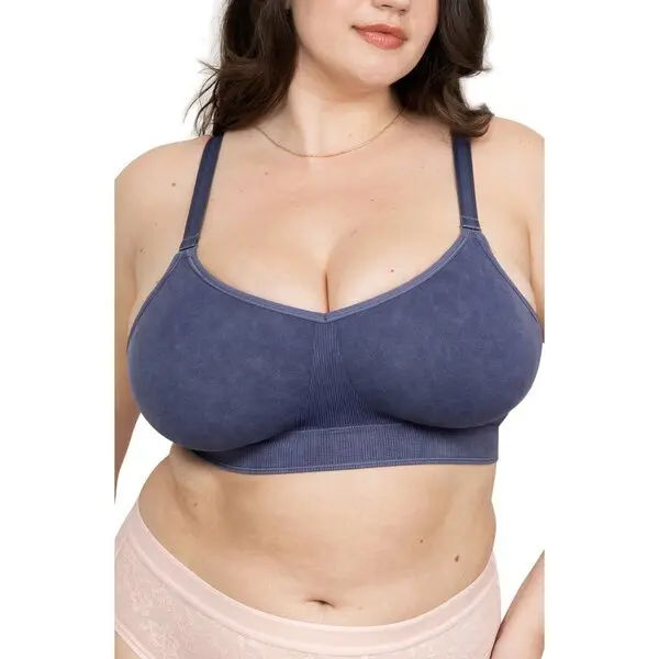 CURVY COUTURE Smooth Seamless Comfort Bralette - Crown Blue Acid Wash