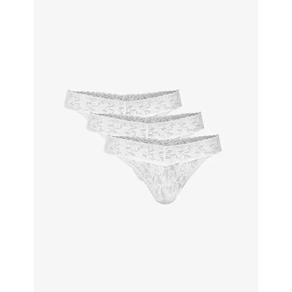 Hanky Panky Original-rise Stretch-lace Thong Pack Of Three - White