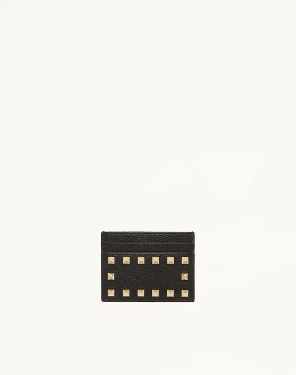 Valentino Garavani Rockstud Grainy Calfskin Cardholder - Black