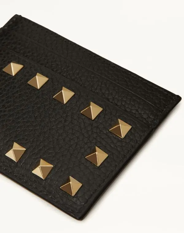 Valentino Garavani Rockstud Grainy Calfskin Cardholder - Black