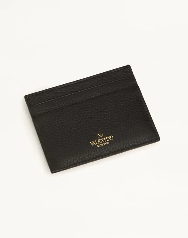 Valentino Garavani Rockstud Grainy Calfskin Cardholder - Black