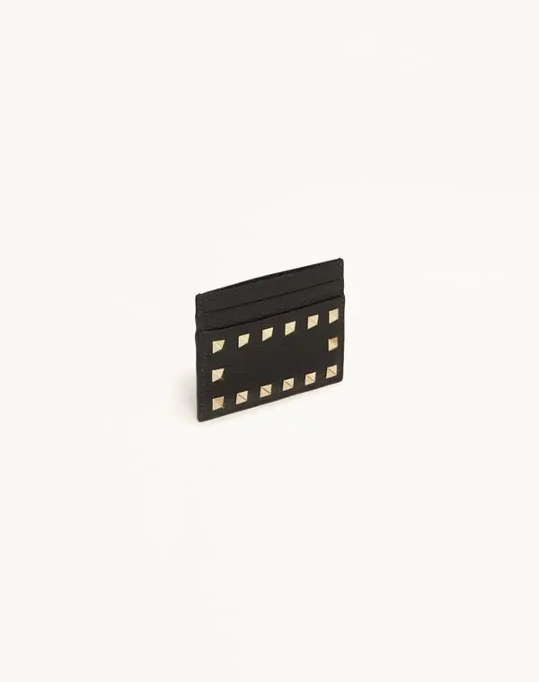 Valentino Garavani Rockstud Grainy Calfskin Cardholder - Black