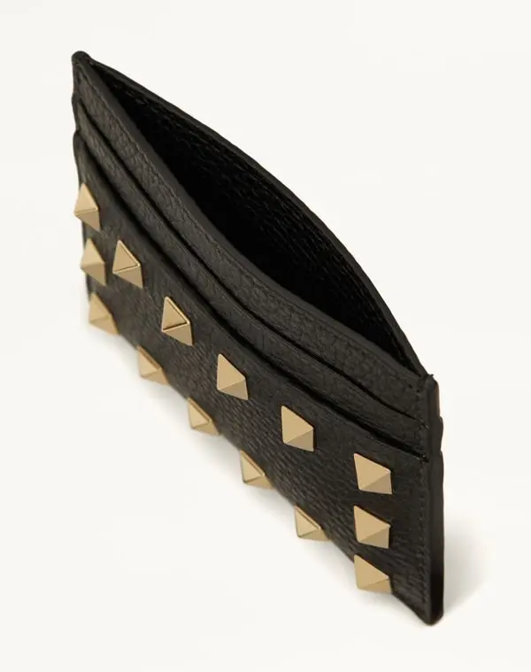 Valentino Garavani Rockstud Grainy Calfskin Cardholder - Black