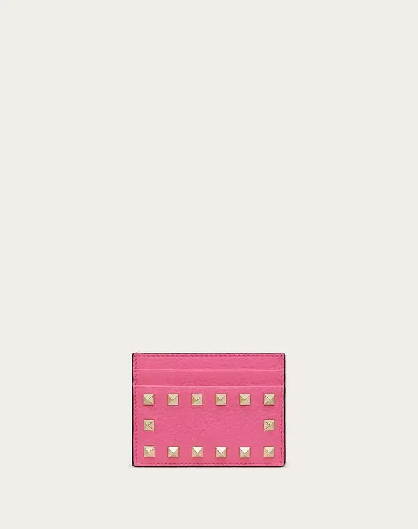 Valentino Garavani Rockstud Grainy Calfskin Cardholder - Pink