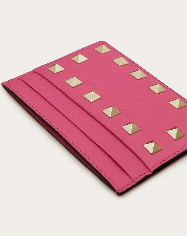 Valentino Garavani Rockstud Grainy Calfskin Cardholder - Pink