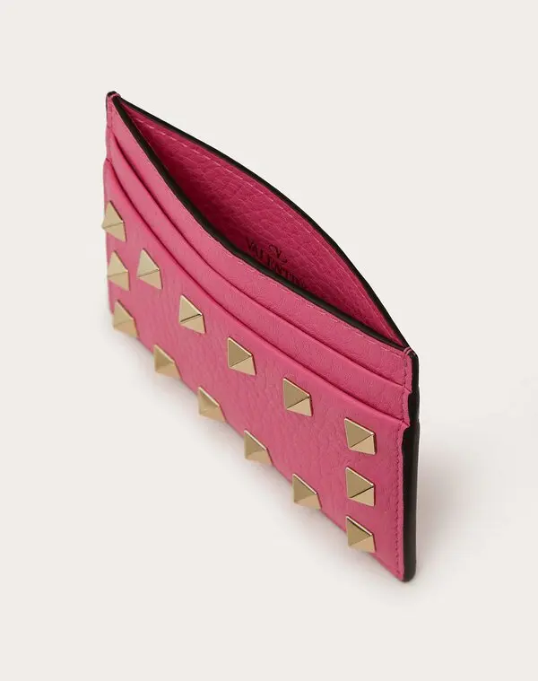 Valentino Garavani Rockstud Grainy Calfskin Cardholder - Pink