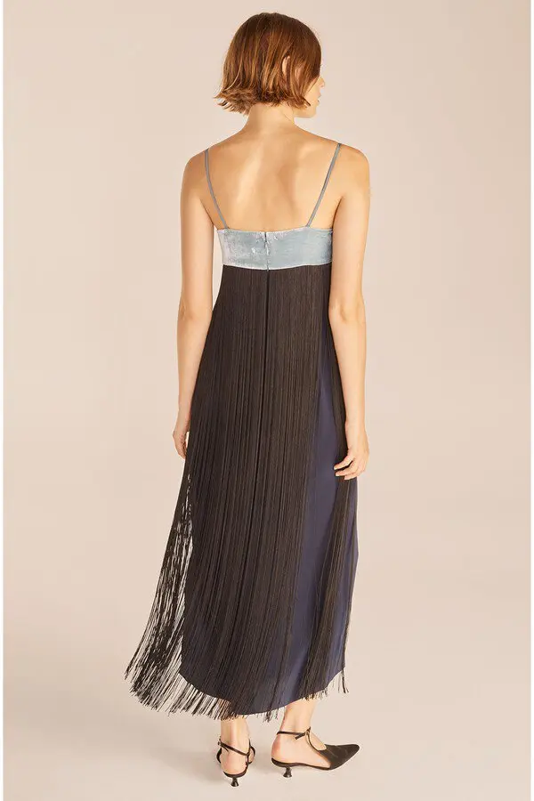 Rebecca Taylor Fringe Overlay Slip Dress In Blue 40% Off