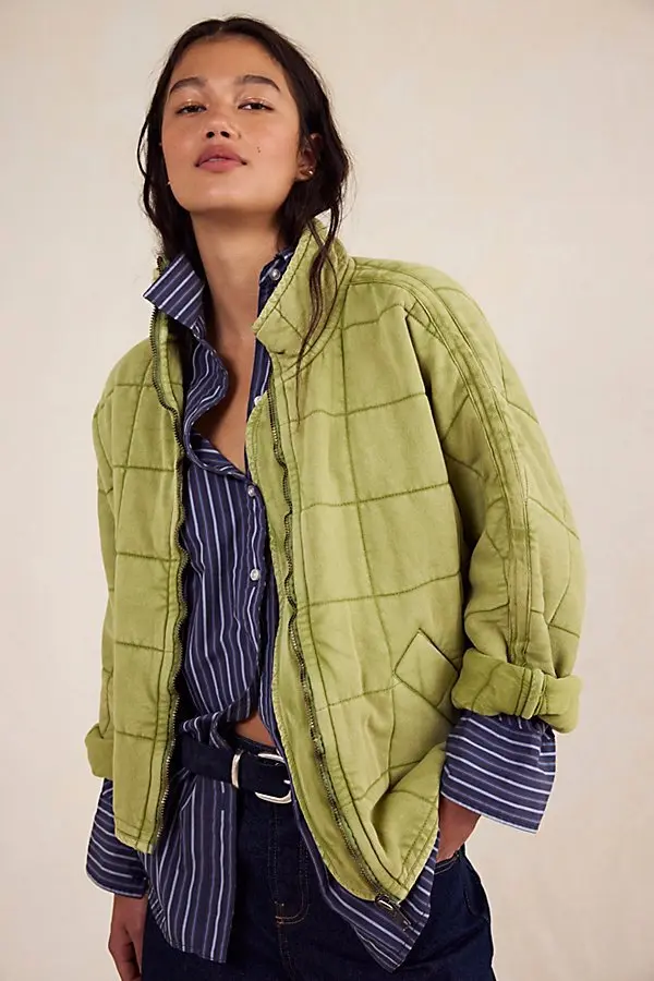 Free People Dolman Quilted Knit Jacket - Safari Sage