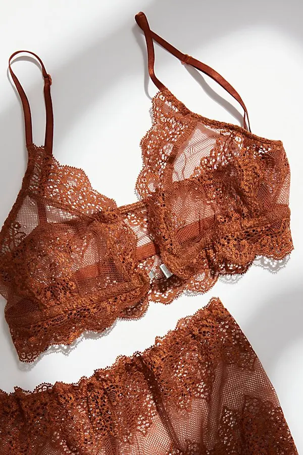 Only Hearts So Fine Sheer Lace Bralette - Chocolate