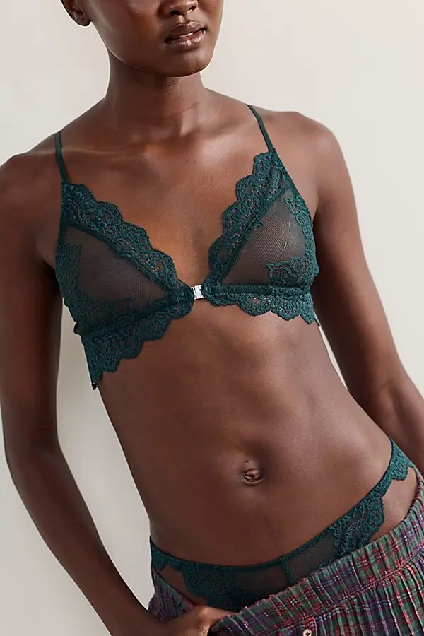 Only Hearts So Fine Sheer Lace Bralette - Juniper