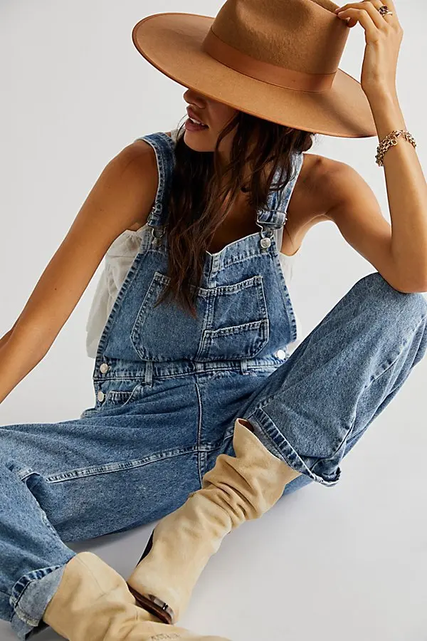 Free People We The Free Ziggy Denim Overalls - Powder Blue