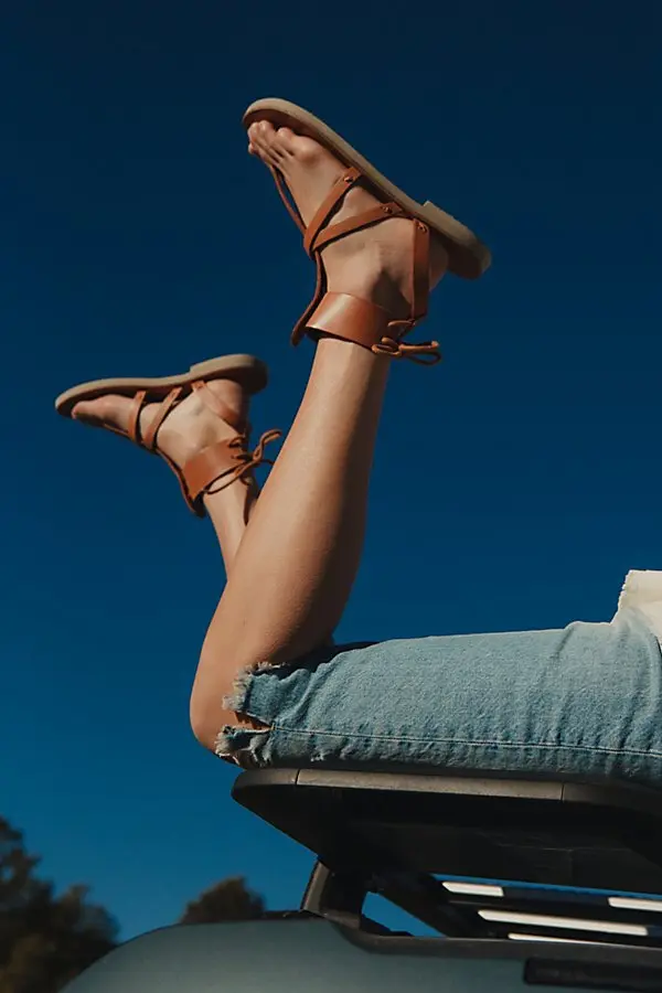 Free People Wraparound Leather Sandals - Tan