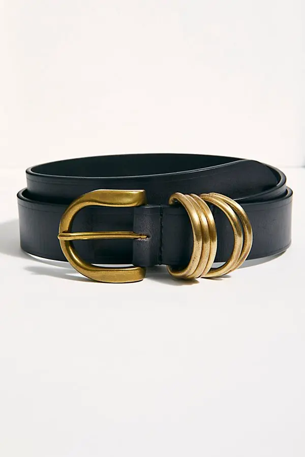 Free People Rori Leather Belt - Black/gold Combo