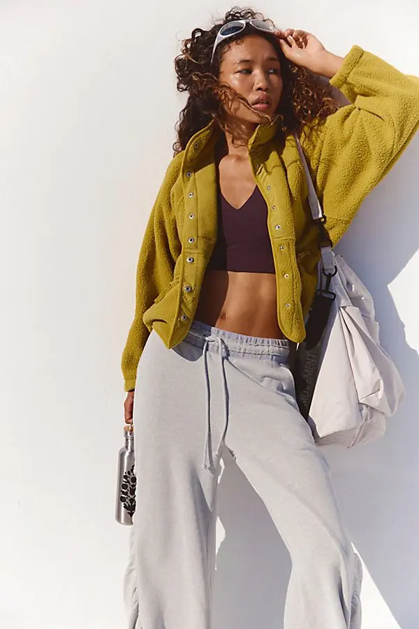 Free People Hit The Slopes Fleece Jacket - Dried Palm