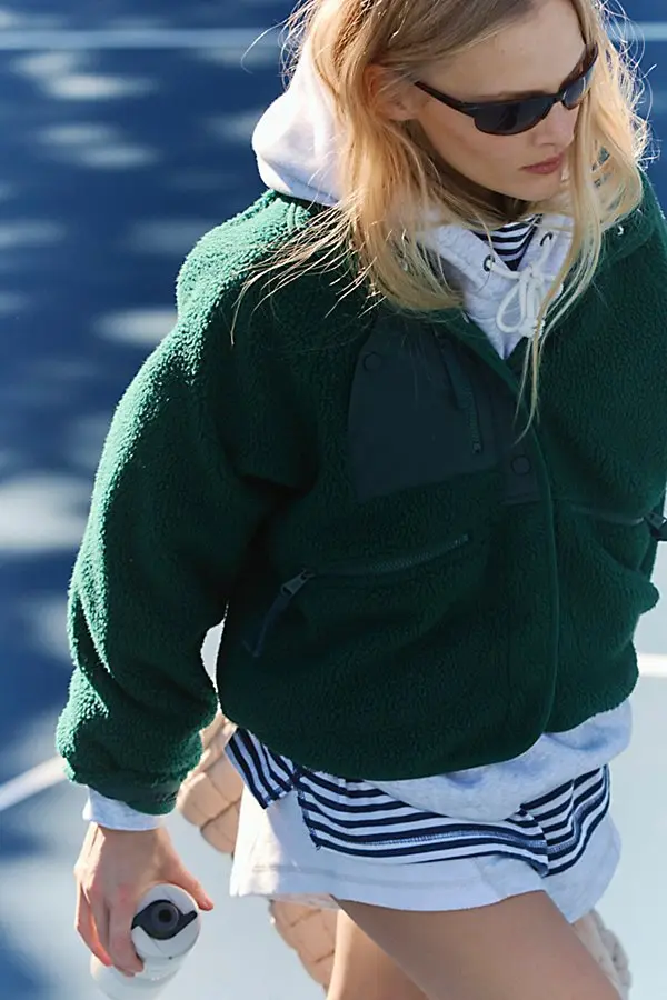 Free People Hit The Slopes Fleece Jacket - Evergreen
