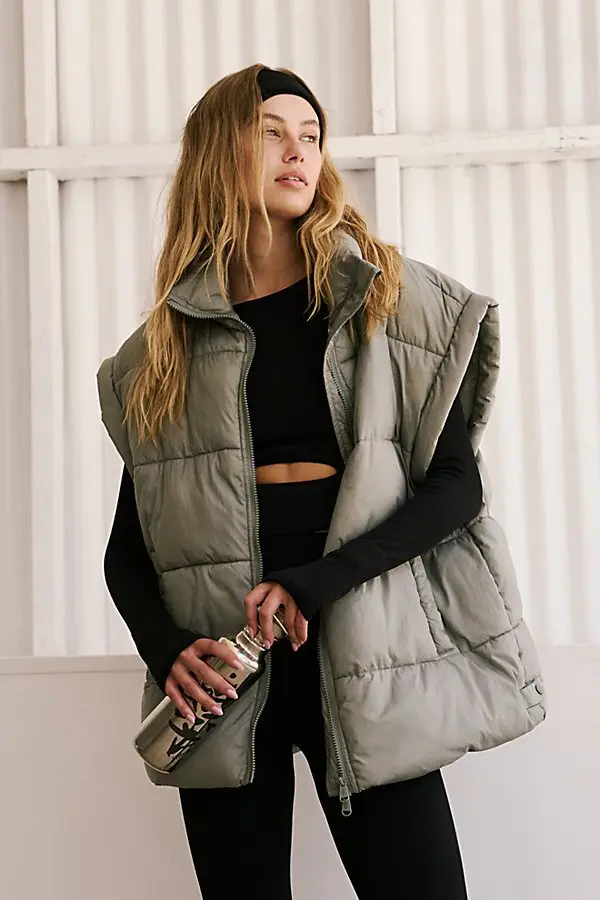 Free People In A Bubble Puffer Vest - Grey