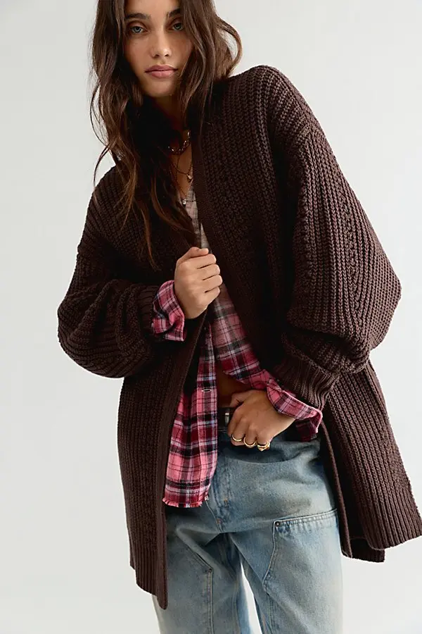 Free People Nightingale Oversized Cardigan - Double Espresso