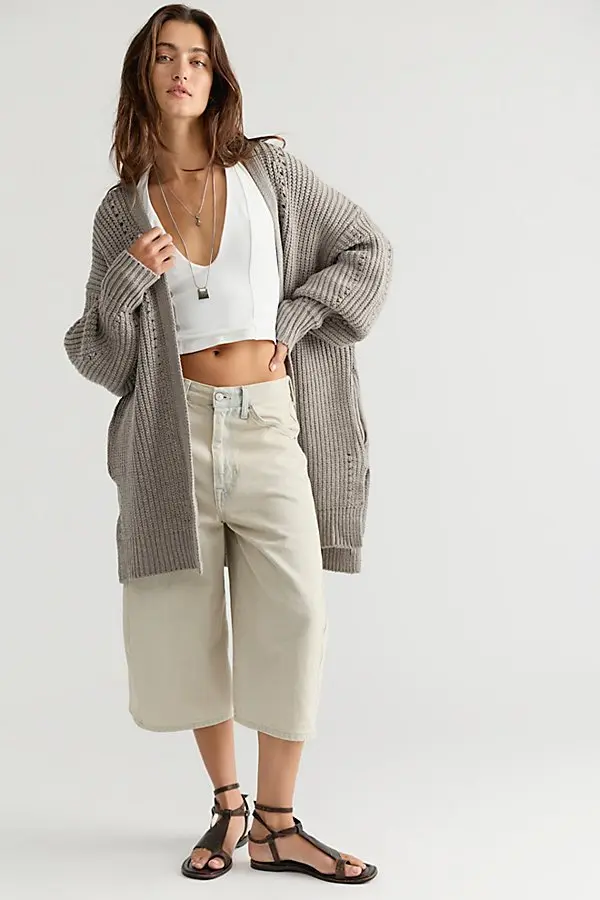 Free People Nightingale Oversized Cardigan - Silver Gleam