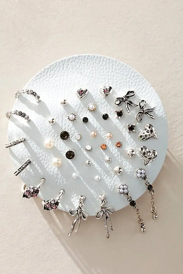 Free People Teeny Tiny Mega Stud Earring Set - Silver Bow