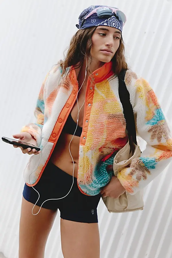 Free People Hit The Slopes Printed Fleece Jacket - Maverick Floral-ivory