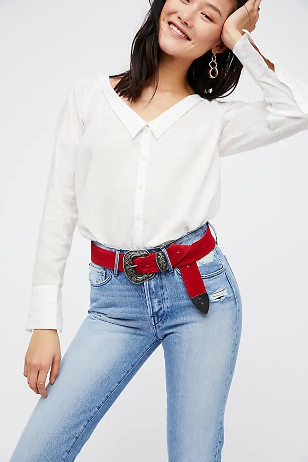 Free People Suede Western Belt - Sour Cherry