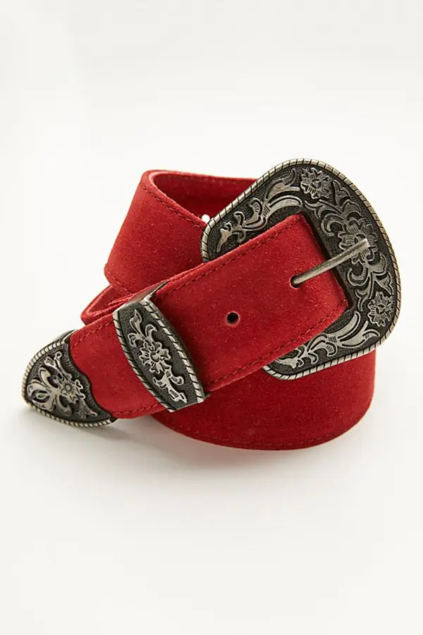 Free People Suede Western Belt - Sour Cherry