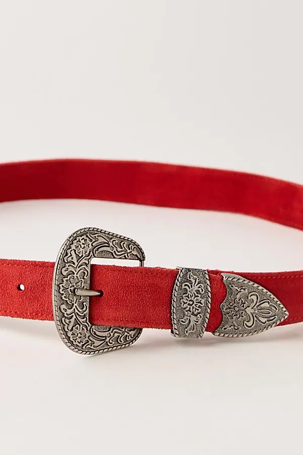Free People Suede Western Belt - Sour Cherry