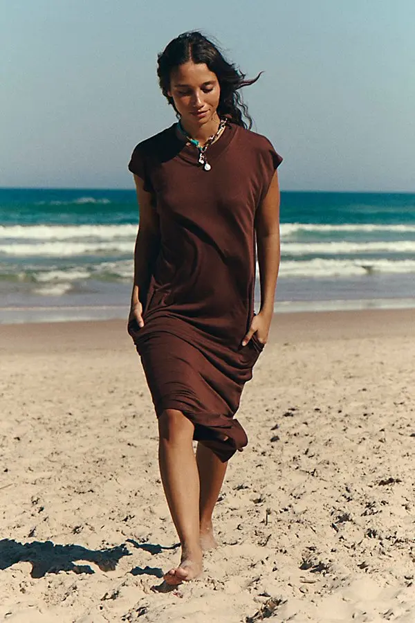 Free People All Day Long Midi T-shirt Dress - Chocolate Fondant