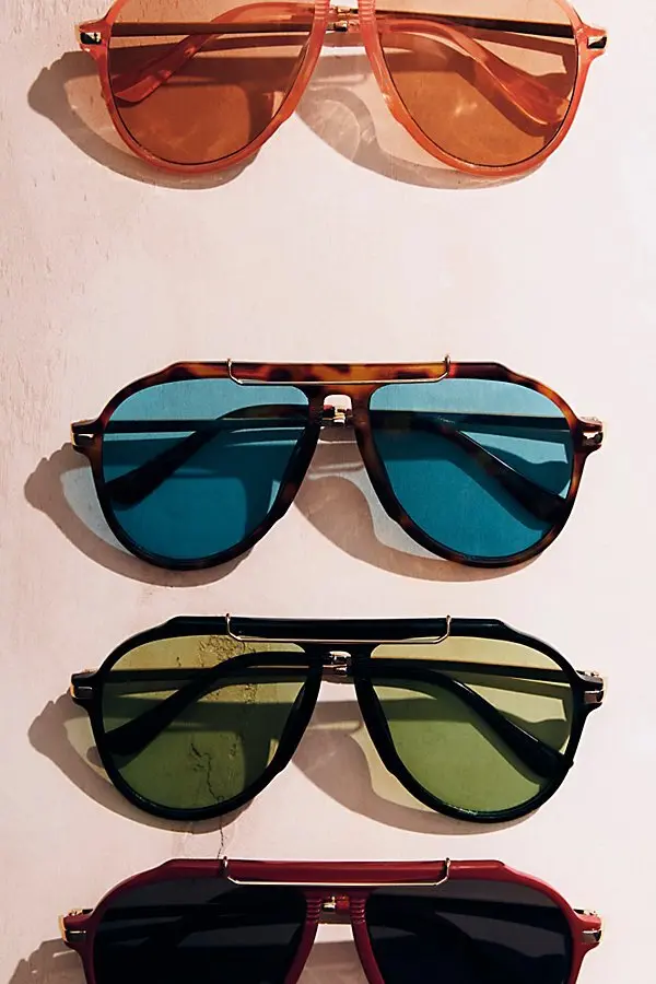 Free People Ventura Oversized Aviator Sunglasses - Tortoiseshell/blue Lens
